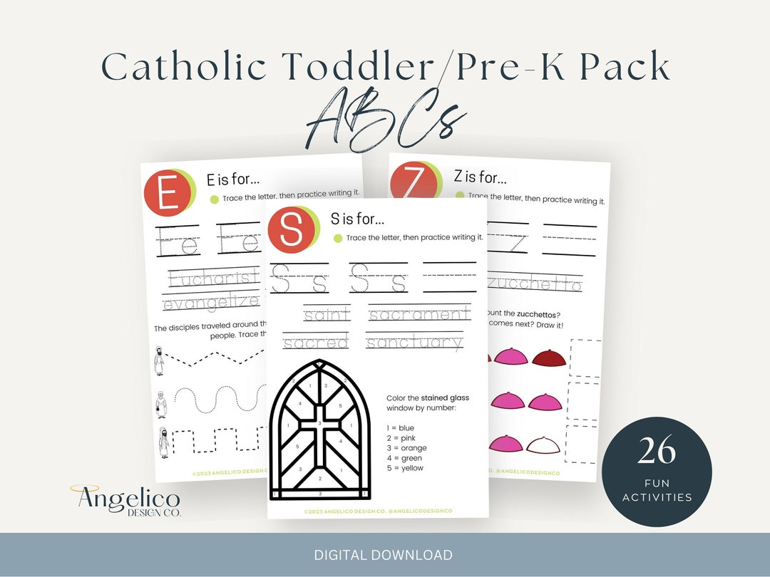 Catholic Preschool Pre-k Pack, Catholic ABC Worksheets Catholic Toddler ...