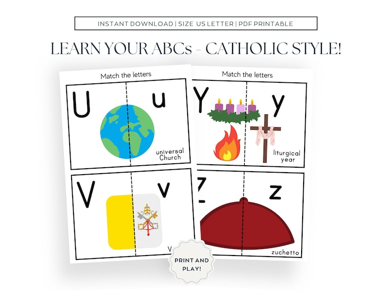 Catholic Preschool Letter Matching Cards Kindergarten Letter Match ...
