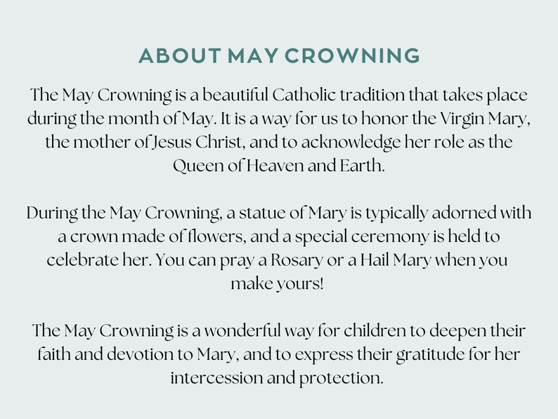 DIGITAL DOWNLOAD May Crowning Catholic Craft Catholic Craft - Etsy