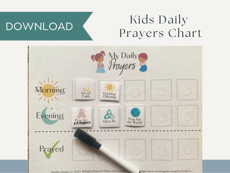 Kids Daily Prayers Chart Catholic Kids Prayer Printable - Etsy