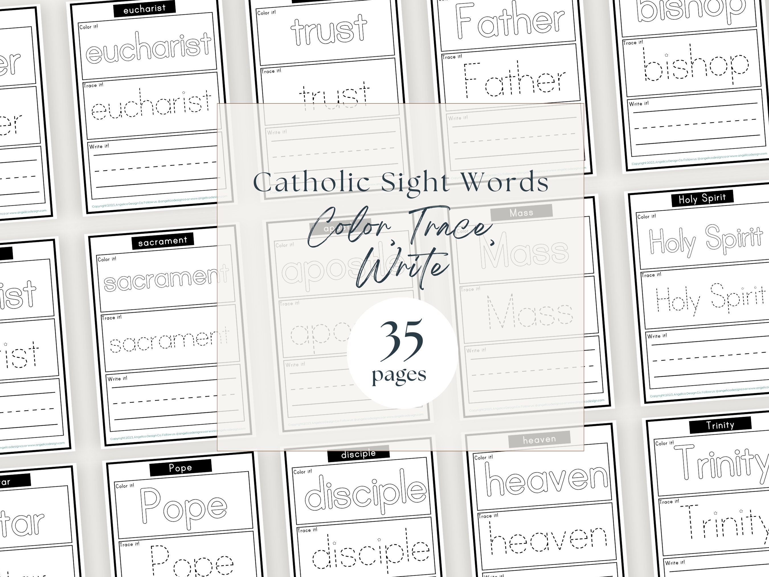 Catholic Sight Words Coloring Tracing and Writing Worksheets Catholic ...