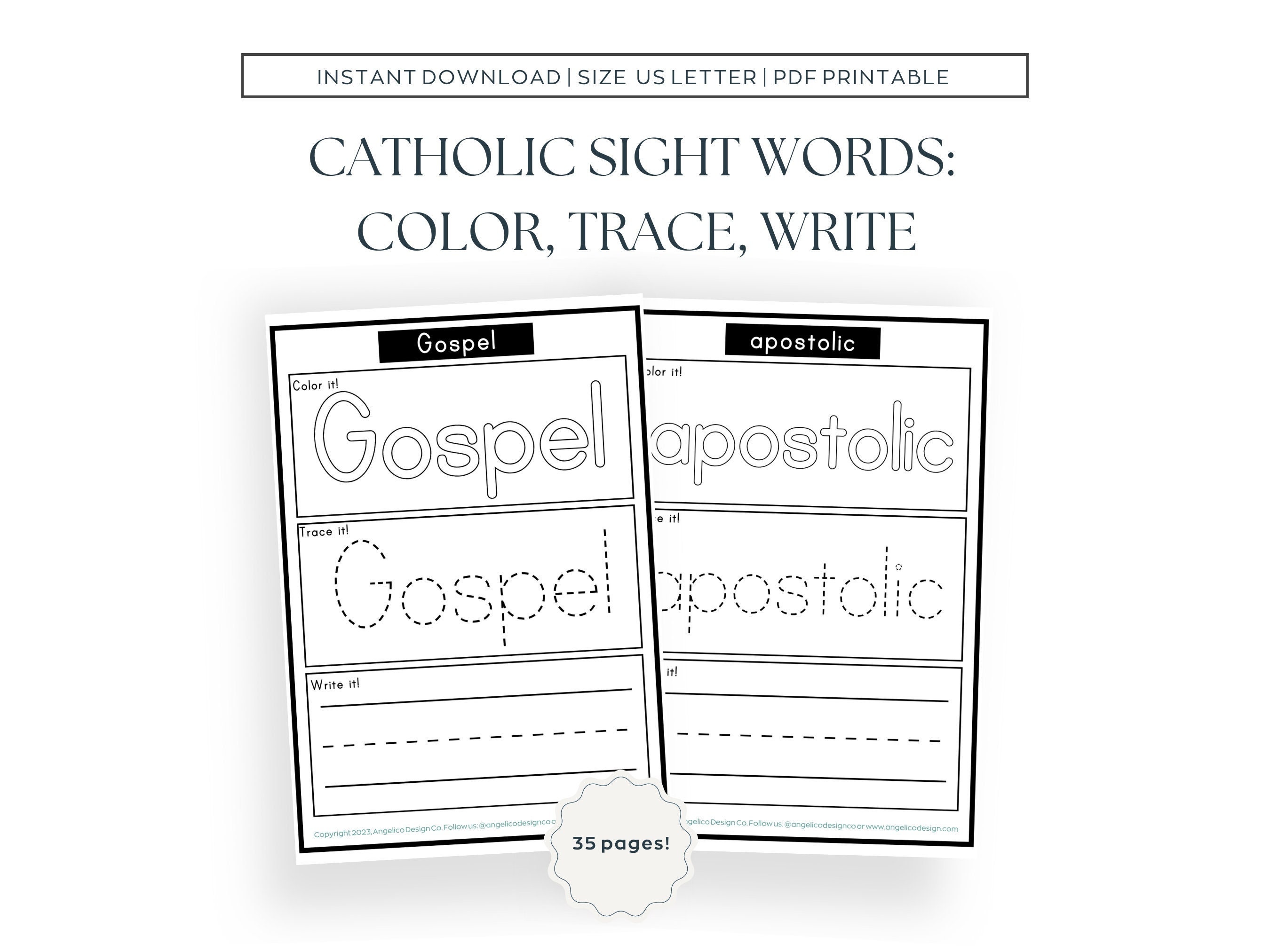 Catholic Sight Words Coloring Tracing and Writing Worksheets Catholic ...
