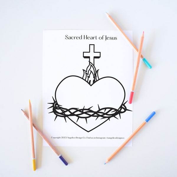 Sacred Heart Coloring Pages - Etsy