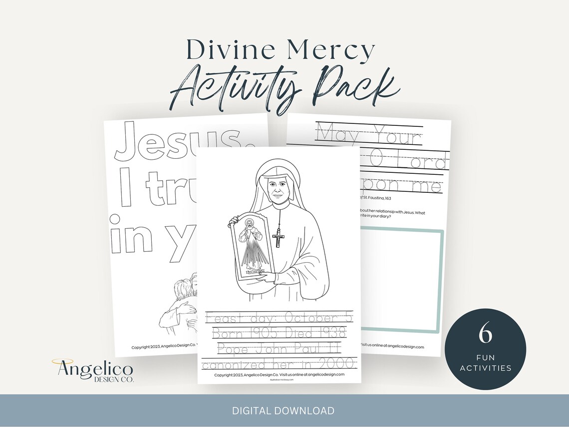 Divine Mercy Activity Pack DIGITAL DOWNLOAD st. Faustina Coloring Pages ...
