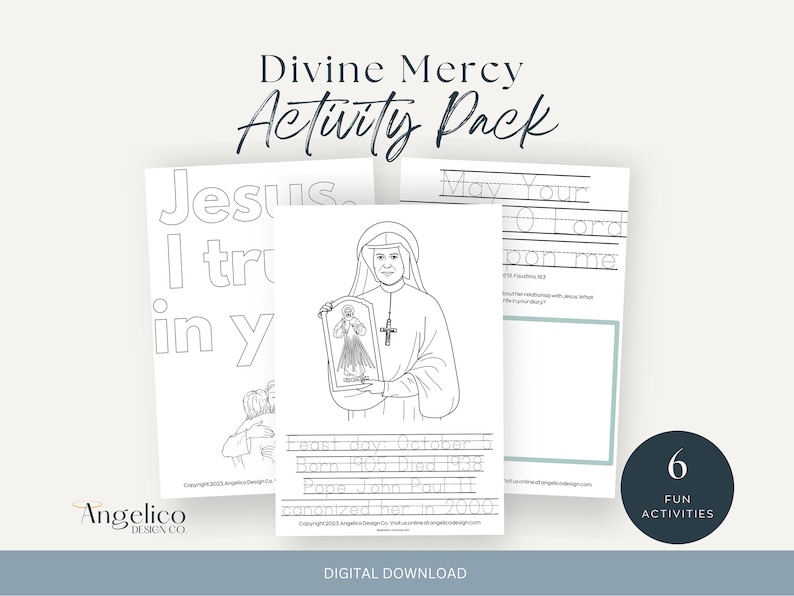 Divine Mercy Activity Pack DIGITAL DOWNLOAD st. Faustina Coloring Pages ...