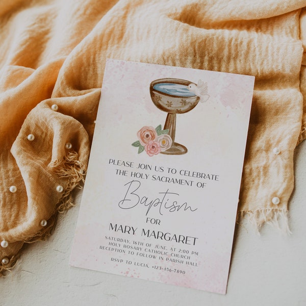 Baby Girl Catholic Baptism Invitation - Etsy