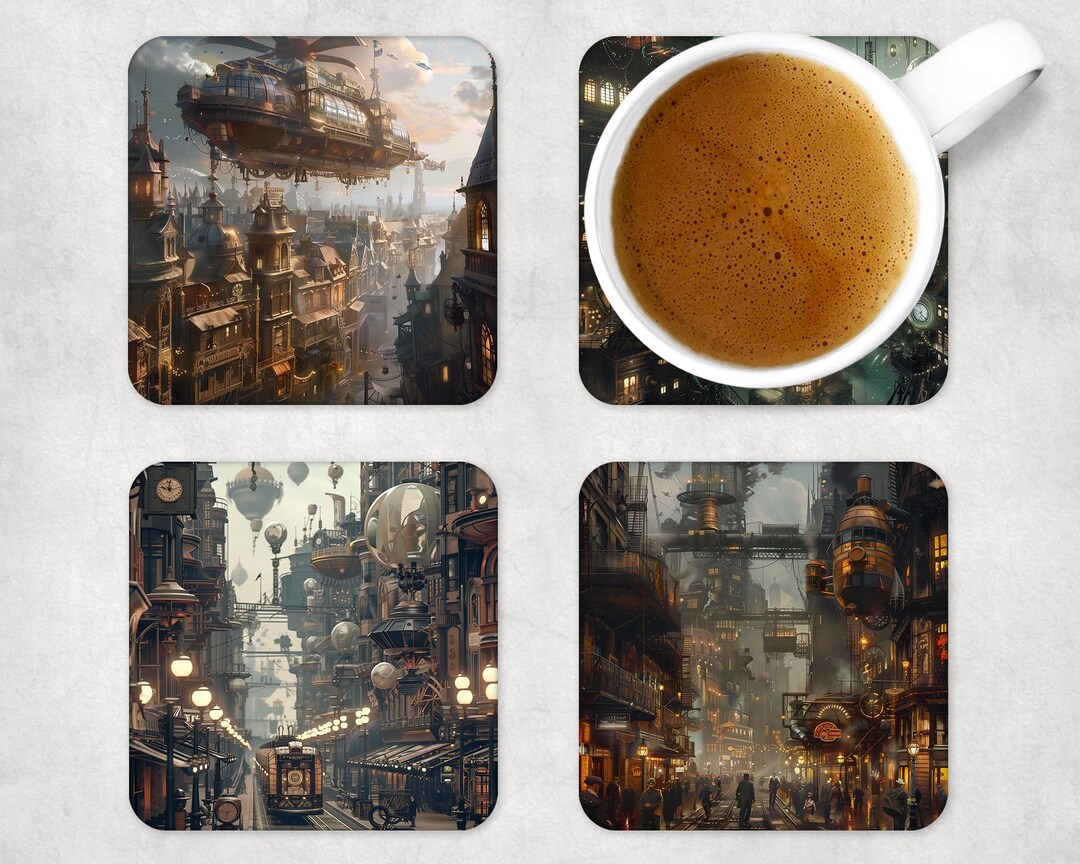 Steampunk World Set of 4 Coasters Choose Your Style, Shape, Quantity ...