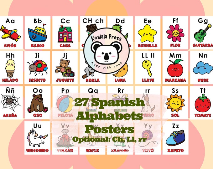 Spanish Educational Alphabet Poster Set for Kids and Toddlers (4 ...