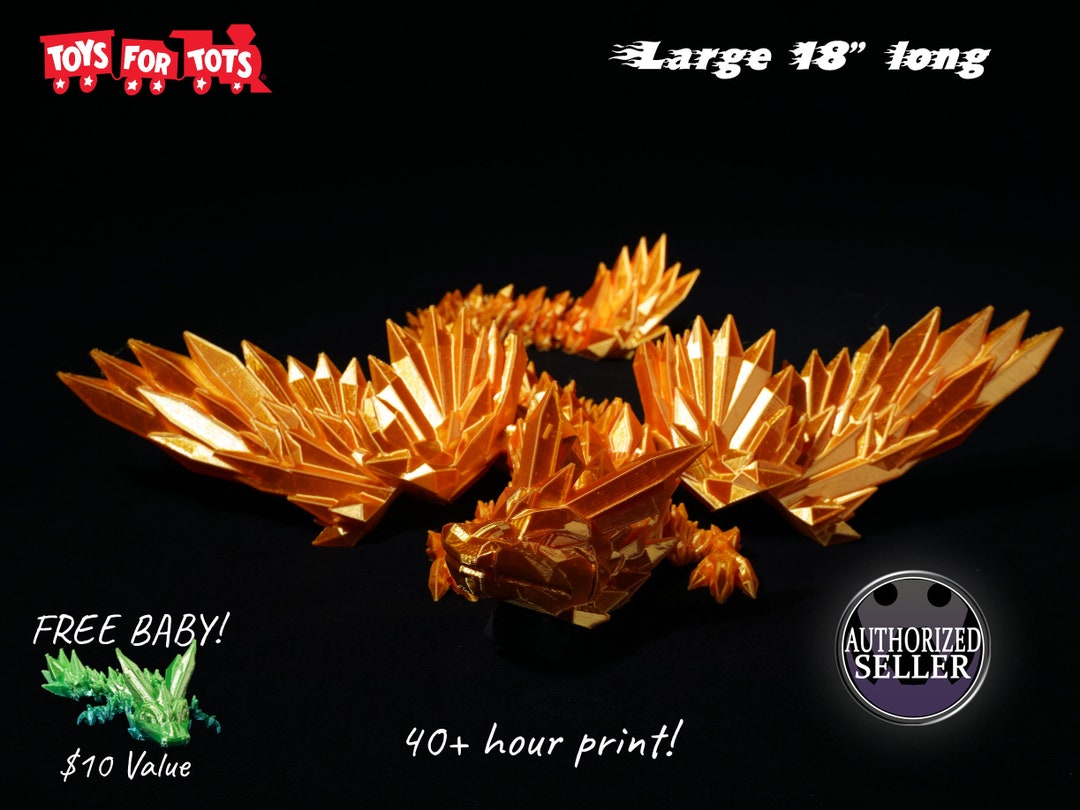 Ready to Ship Large Gold Winged Ice Dragon 3D Printed Articulated ...