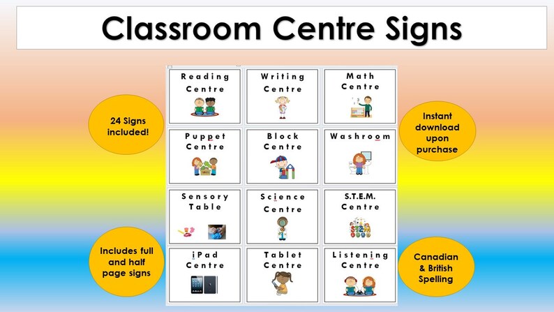 Printable Centre Signs for Kindergarten/daycare/pre-k With Canadian ...