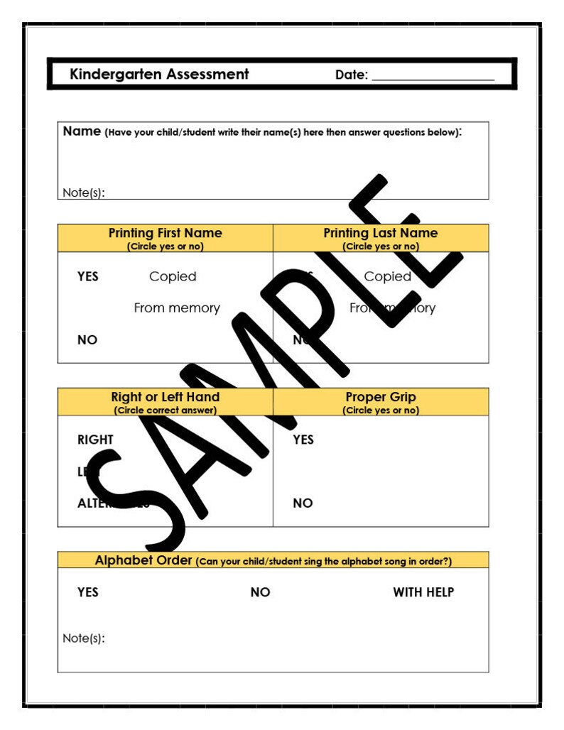 Printable Kindergarten Assessment - Etsy
