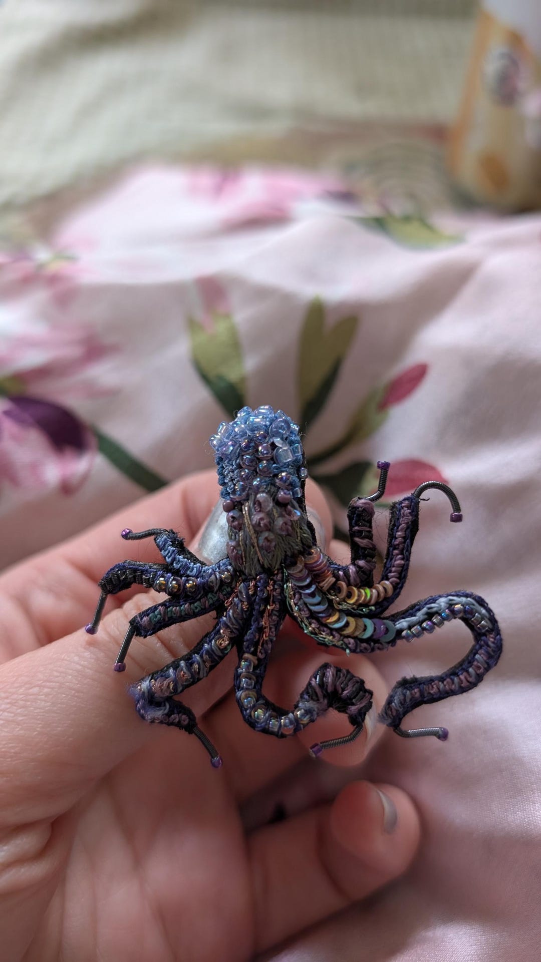 RARE! Embroidered and Beaded Common Octopus Brooch, Handmade by ...