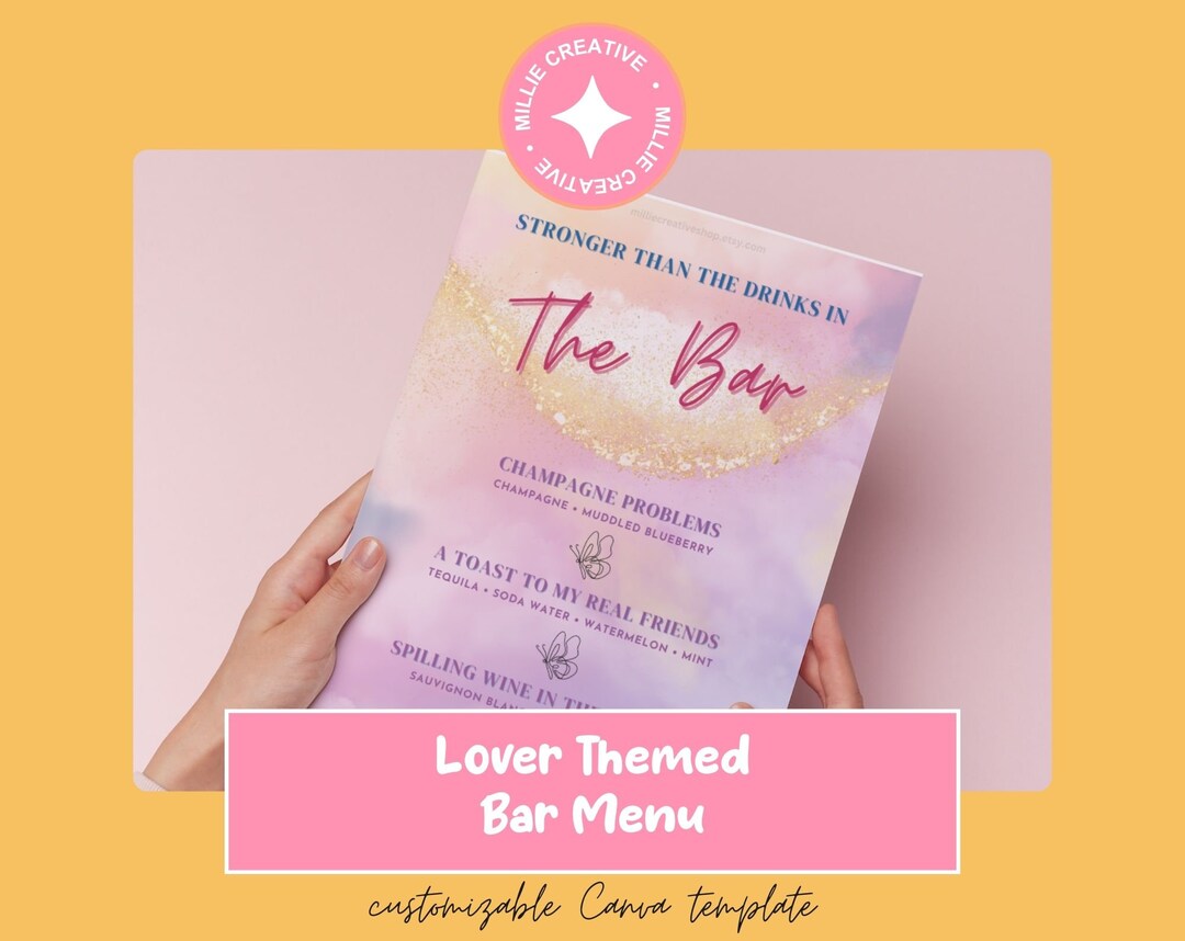 Lover Era Wedding Event Bar Menu: Customizable Printable Canva Template (digital Download) - Etsy