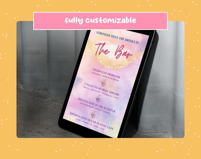 Lover Era Wedding Event Bar Menu: Customizable Printable Canva Template ...