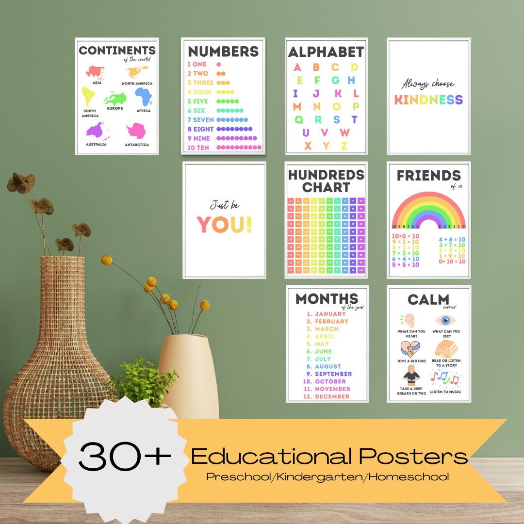 Set of 30 Educational Posters Classroom Décor Home School Preschool ...
