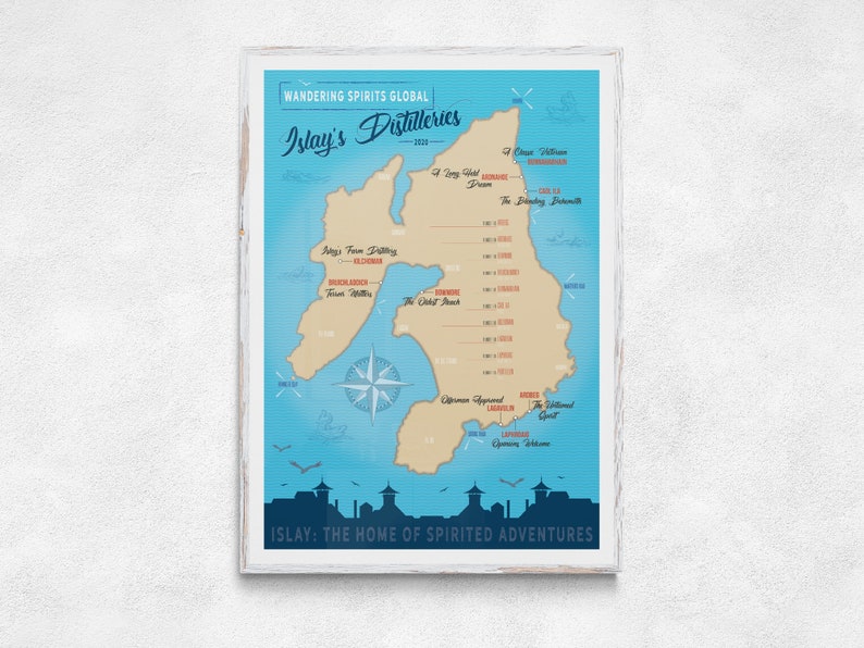 Islay Distillery Map Poster Blue Whisky Wall Art Whiskey - Etsy