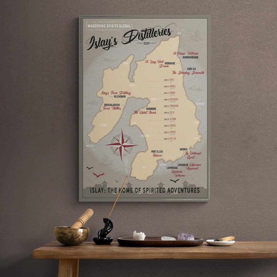 Islay Whisky Distillery Map Map of Islay Distilleries Poster Islay ...