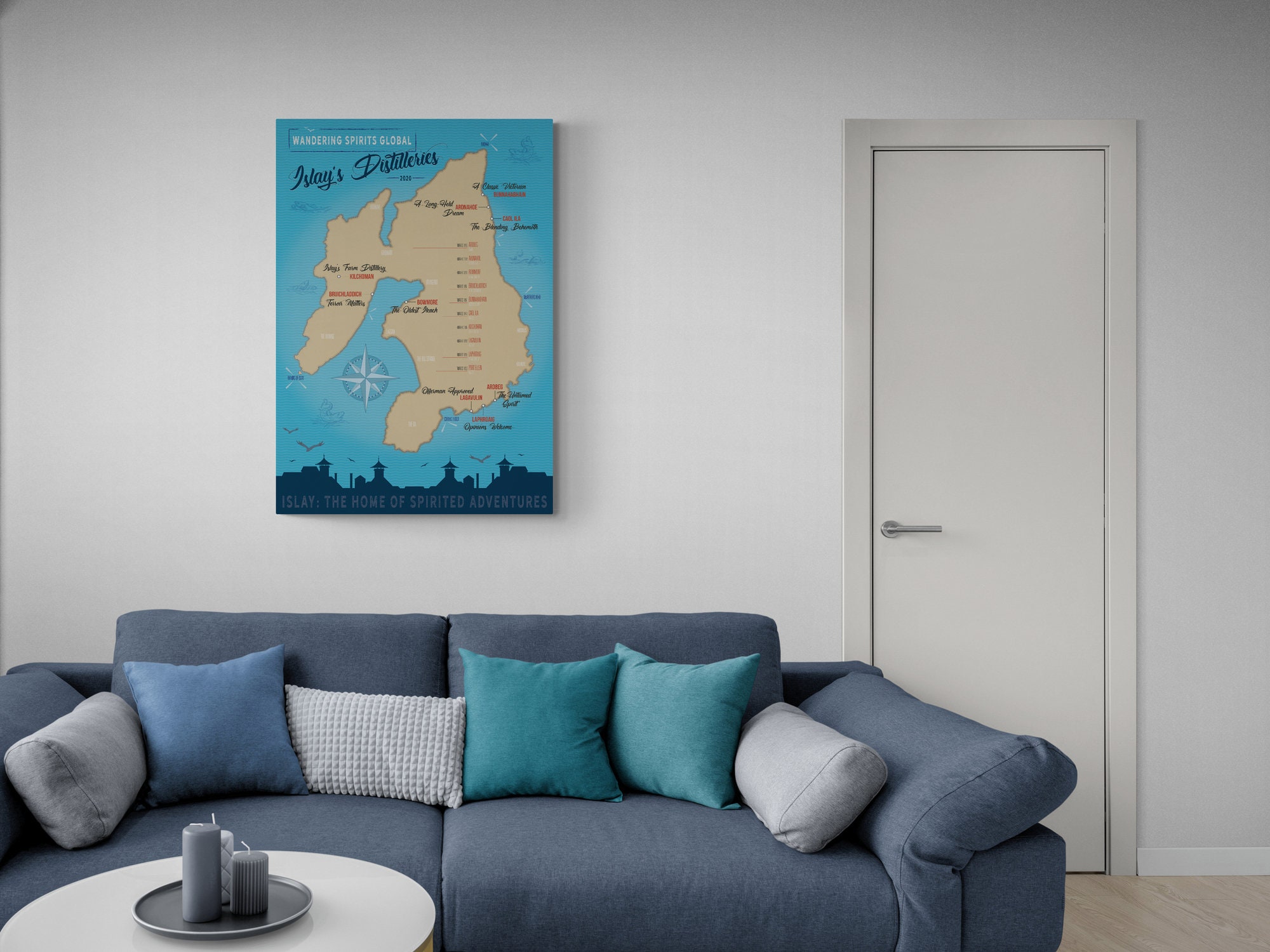 Islay Distillery Map Poster Blue Whisky Wall Art Whiskey - Etsy