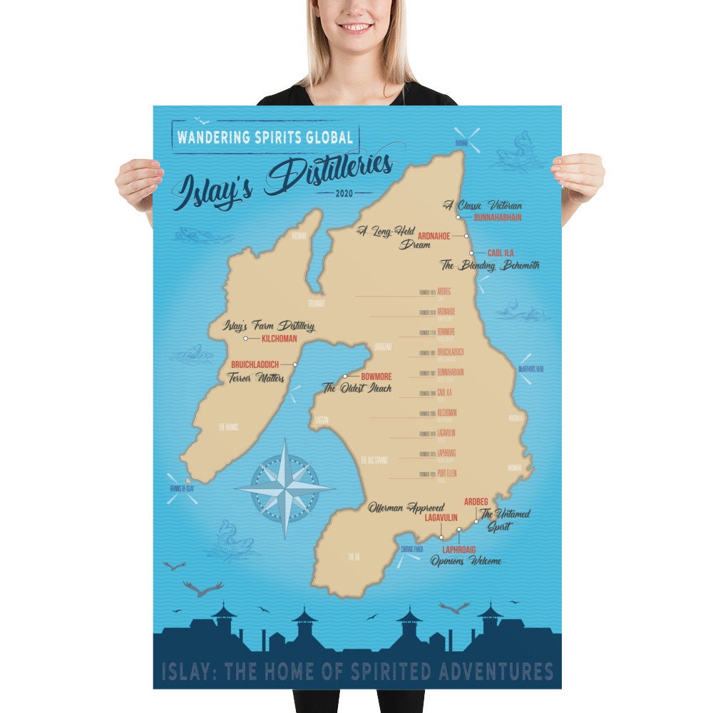 Islay Distillery Map Poster Blue Whisky Wall Art Whiskey - Etsy