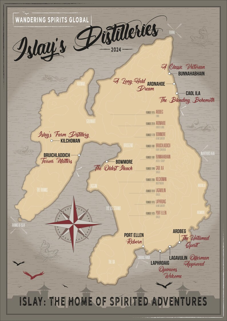 Islay Whisky Distillery Map Map of Islay Distilleries Poster Islay ...