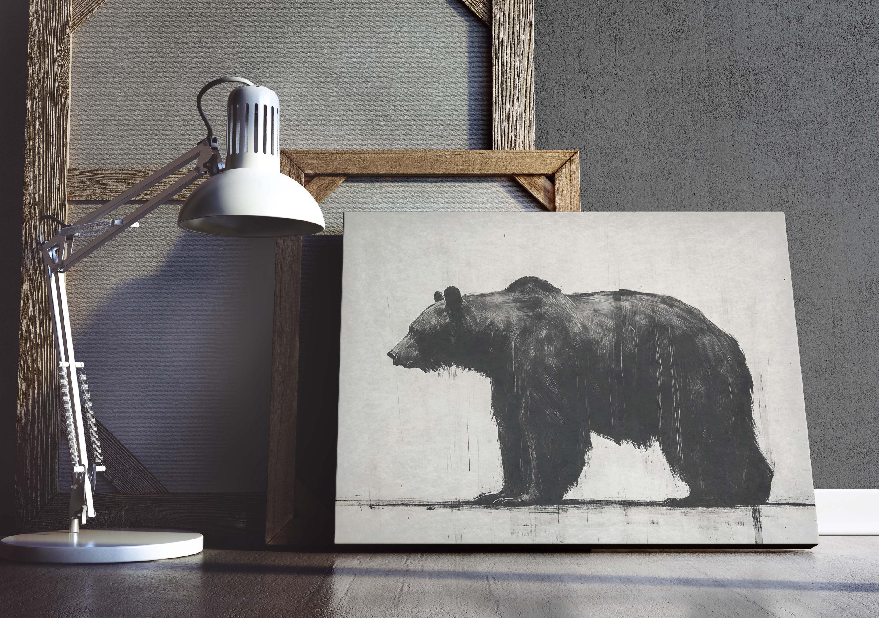 Minimalist BEAR Art. Black Line Drawing Dark Style. Modern Abstract ...