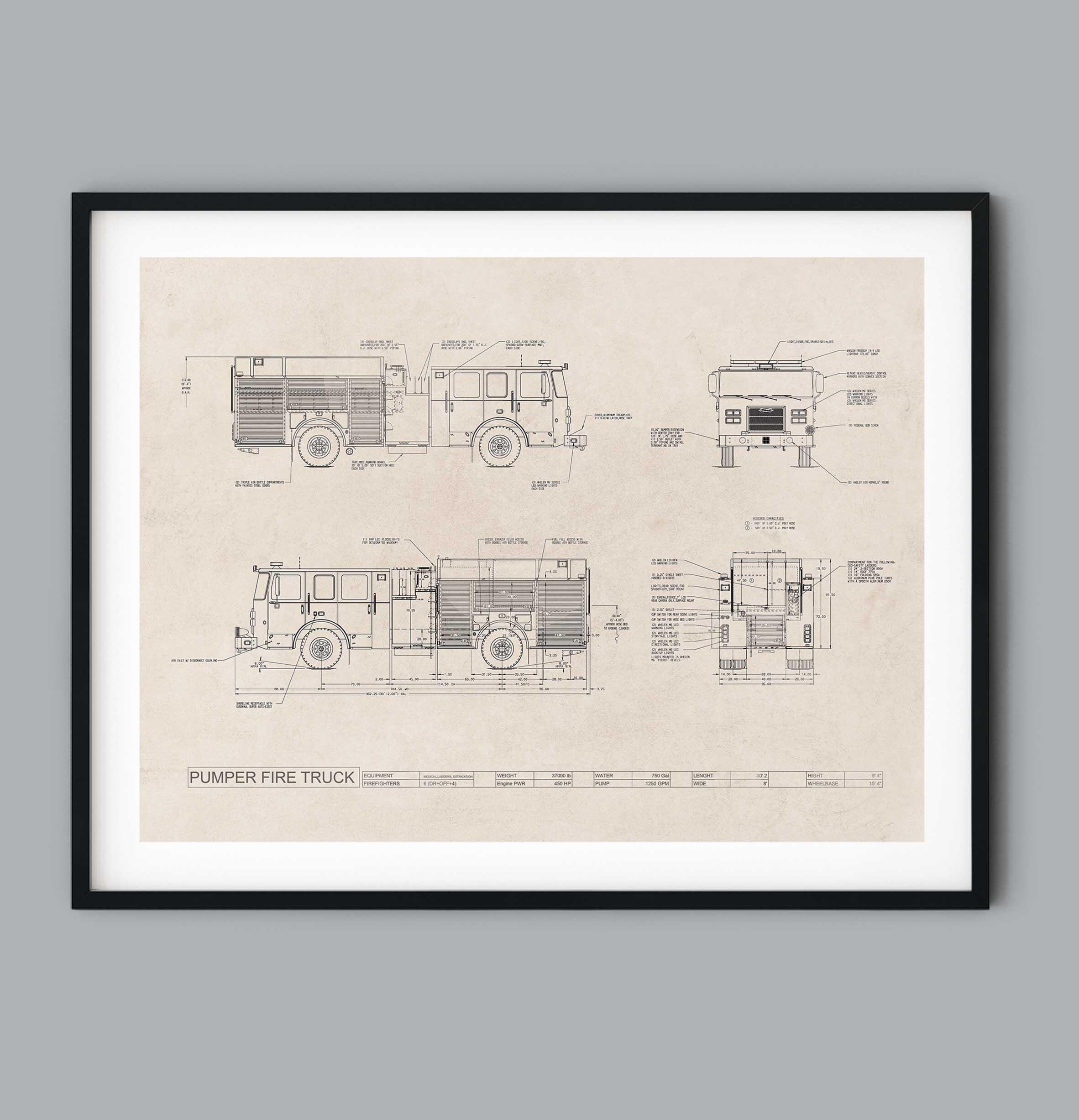 Fire Truck Pumper Engine Blueprint. Engine Truck Poster to Download. - Etsy