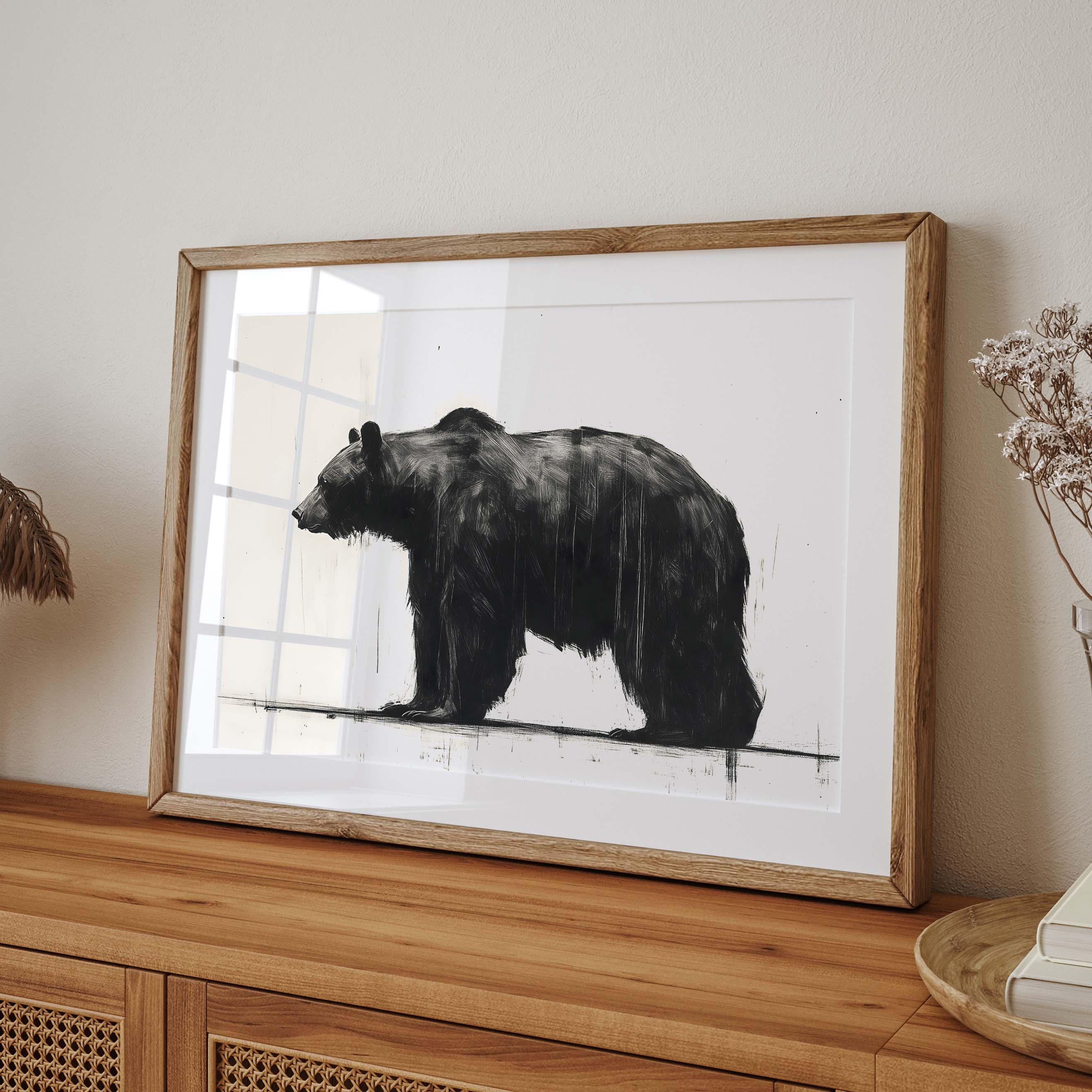 Minimalist BEAR Art. Black Line Drawing Dark Style. Modern Abstract ...