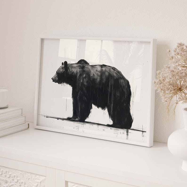 Minimalist BEAR Art. Black Line Drawing Dark Style. Modern Abstract ...