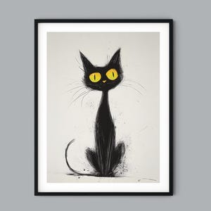 Minimalist Cat Art. Black Line Drawing Dark Style. Modern Abstract ...
