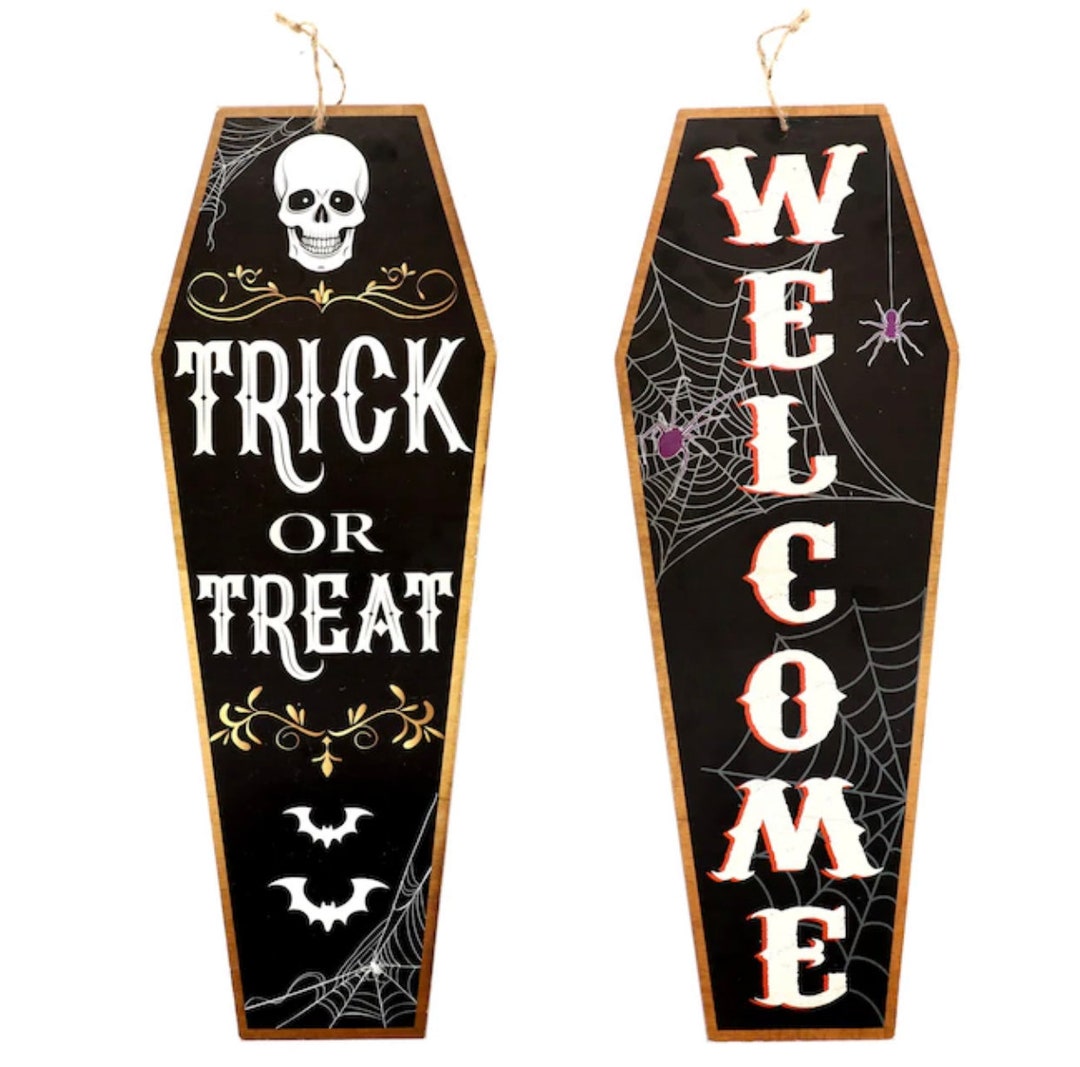 Reversible Halloween Coffin Wall Signs| Welcome Sign - Etsy