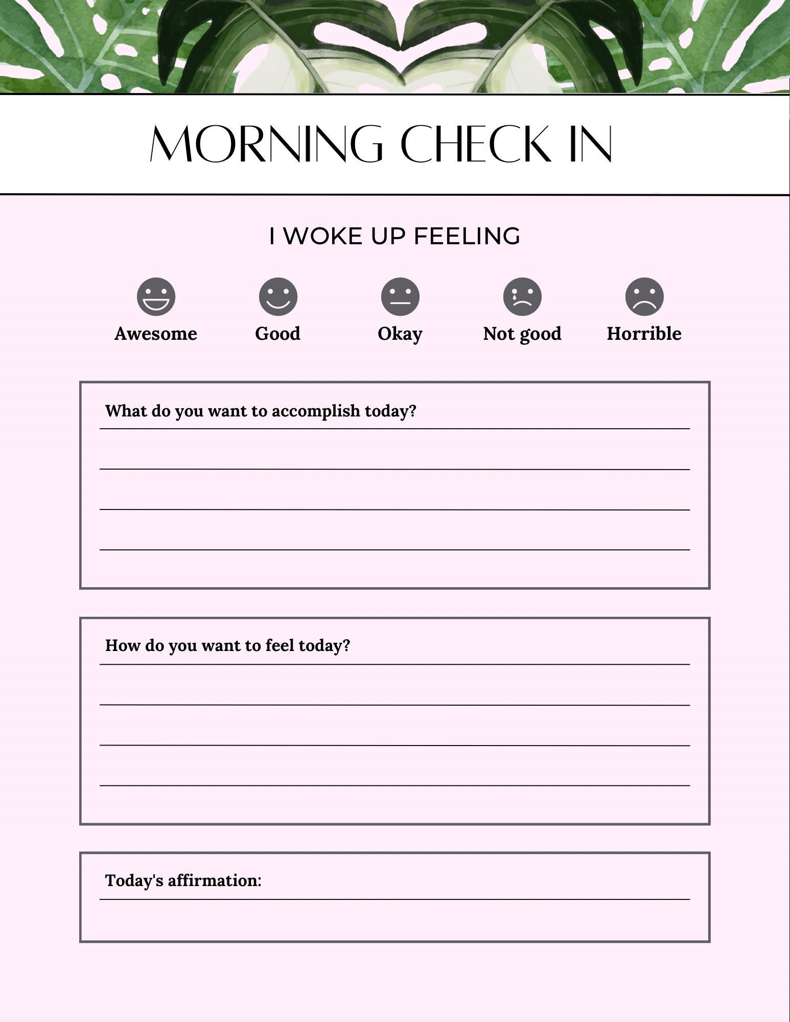 Morning Journal Check in printable - Etsy