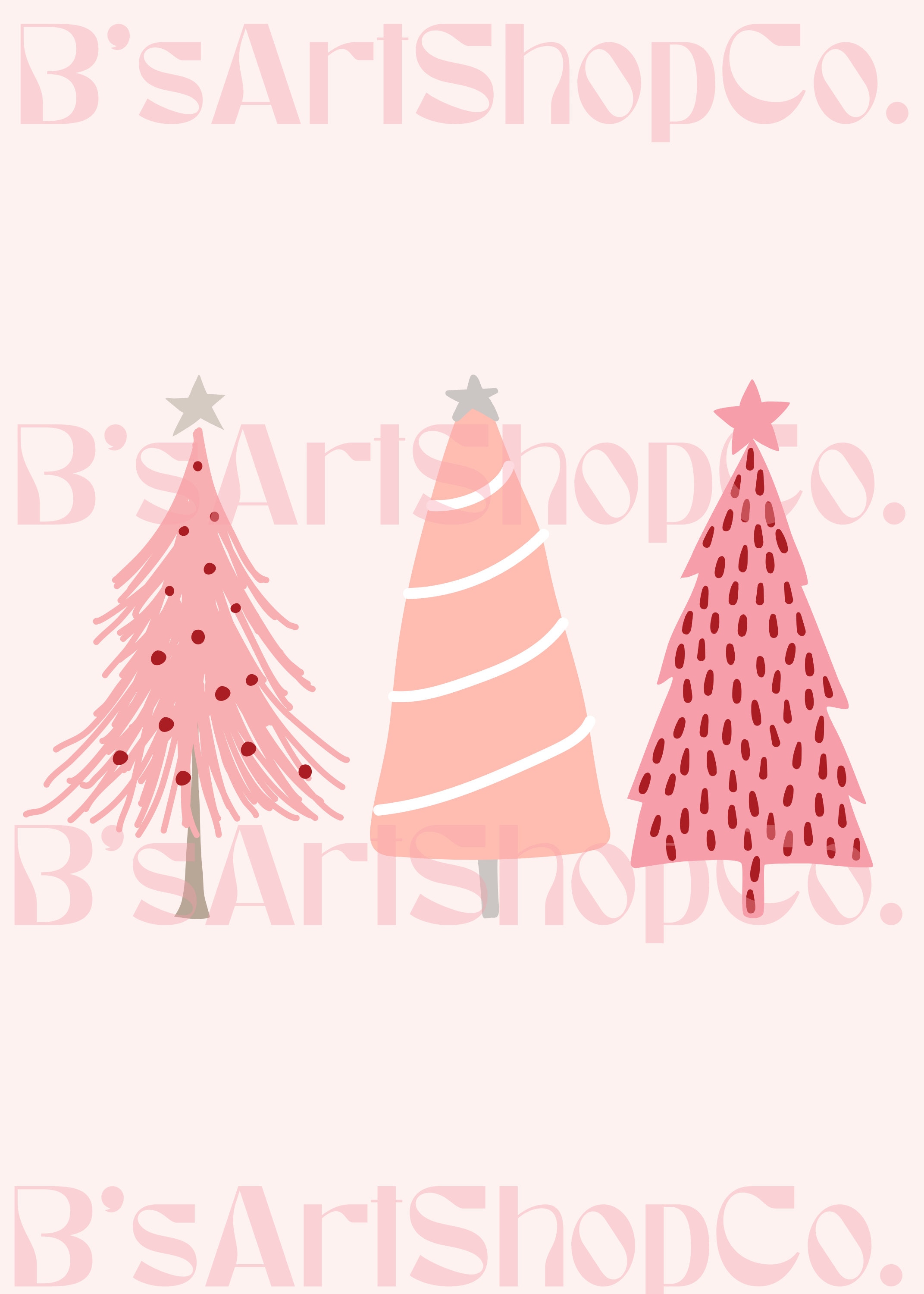 Festive Pink Christmas Trees Digital Art, Christmas Wall Art, Christmas ...