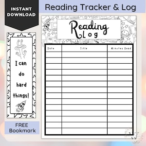 Printable Reading Log for Kids, Black and White Book Chart, Student ...