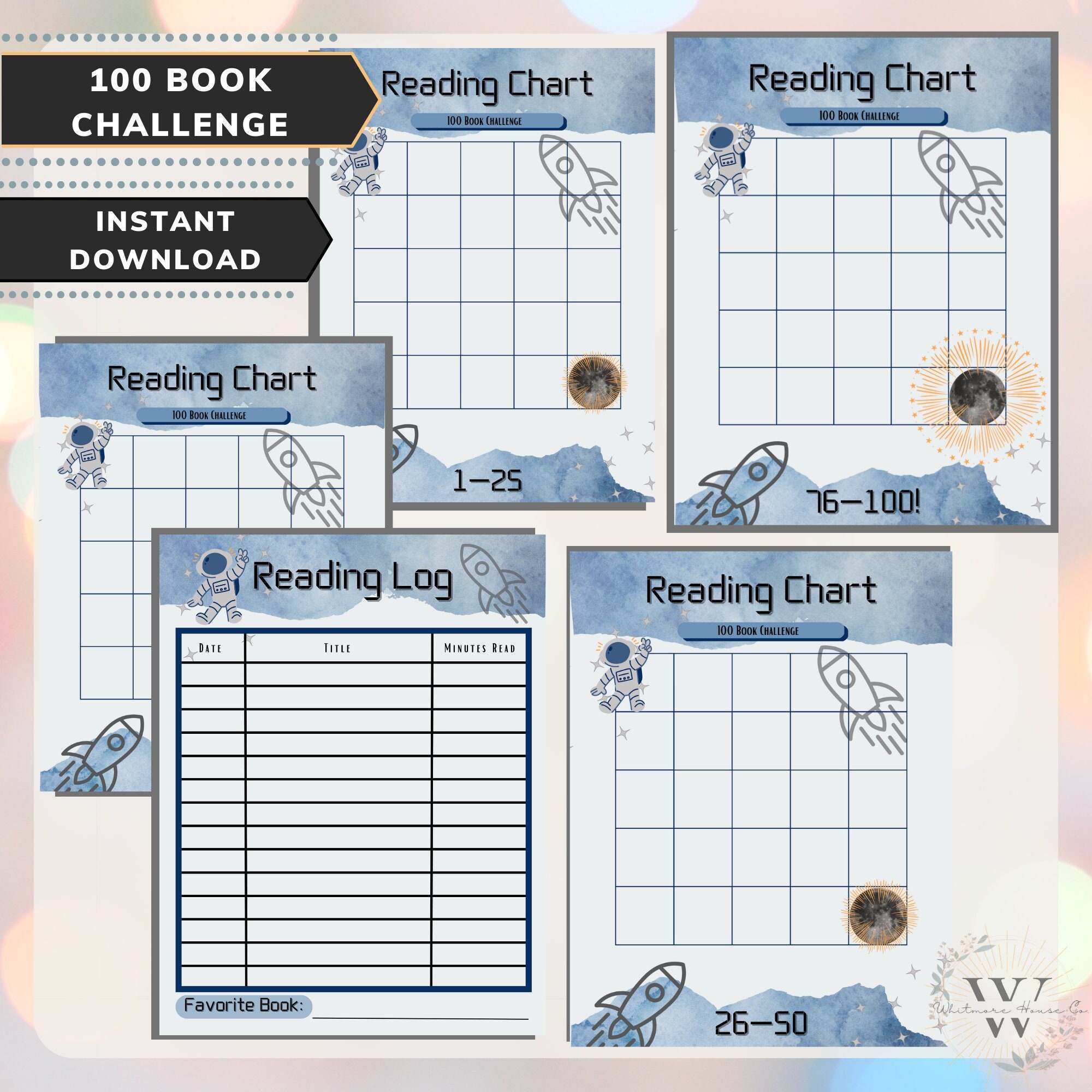 Printable Reading Chart for Kids, 100 Book Challenge, Kids Reading Log ...