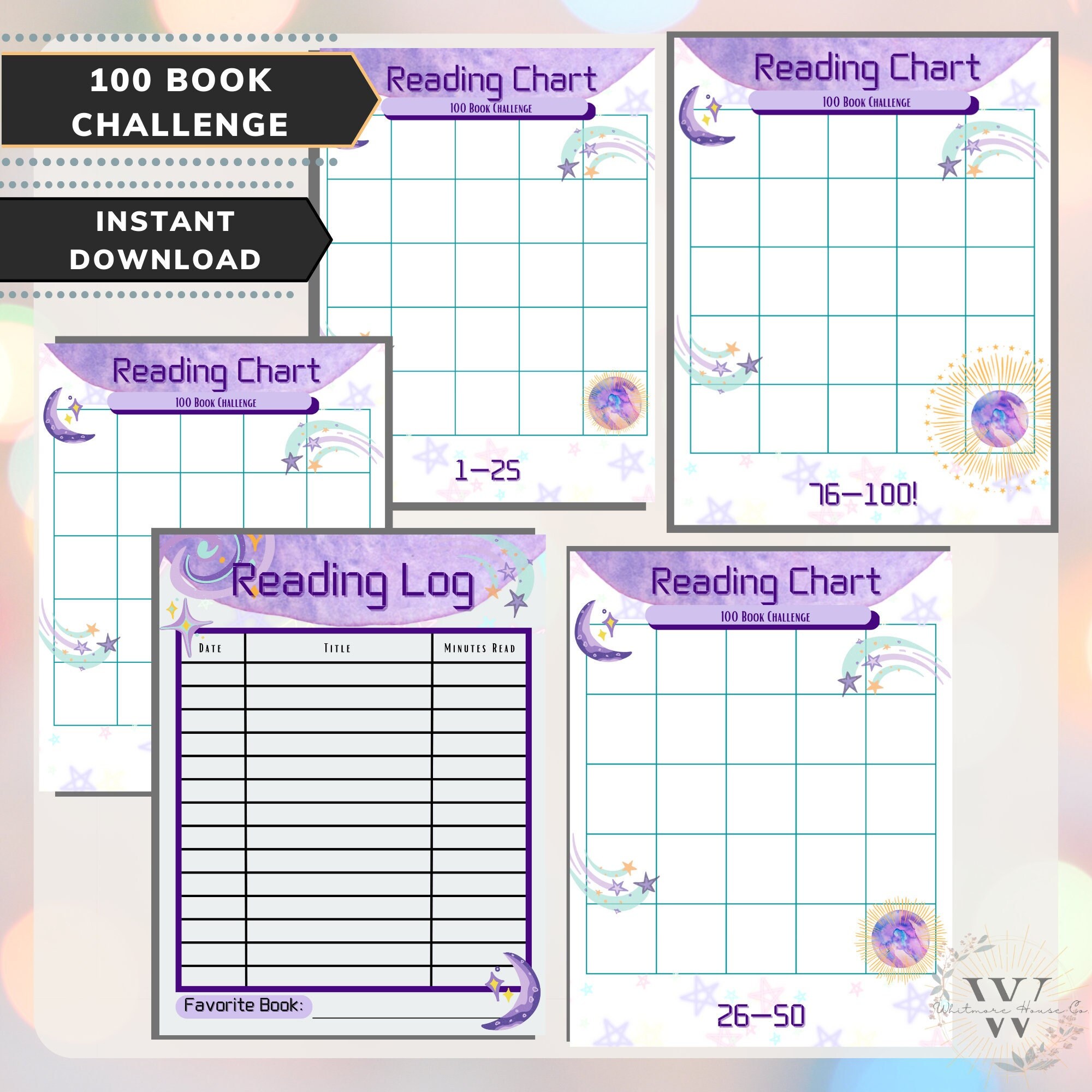 Printable Reading Chart for Kids, 100 Book Challenge, Book Chart ...