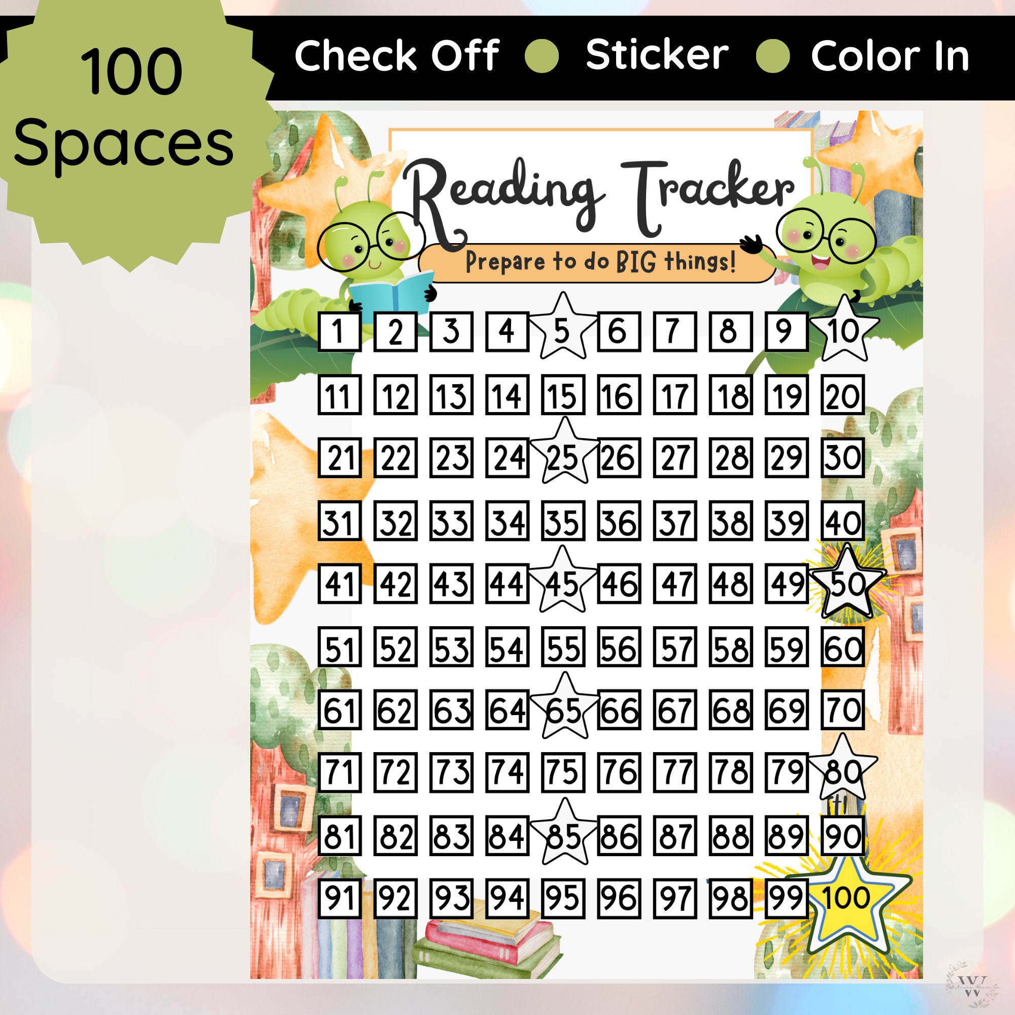 Printable Reading Tracker for Kids, 100 Book Challenge, Bookworm Theme ...