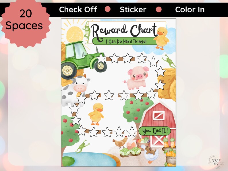 Printable Reward Chart for Kids, Farm Goal Tracker, Toddler Potty Chart ...
