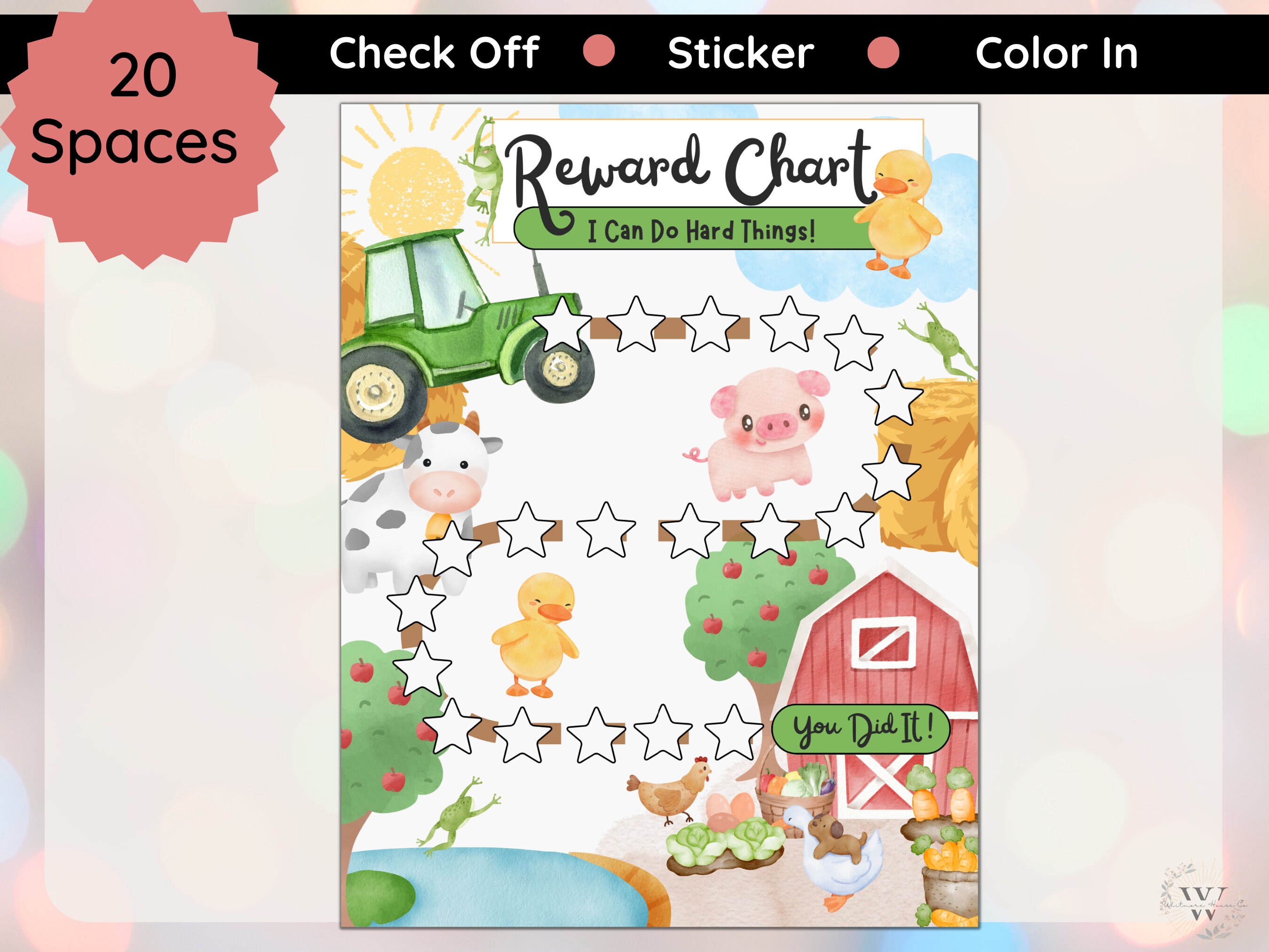 Printable Reward Chart for Kids, Farm Goal Tracker, Toddler Potty Chart ...