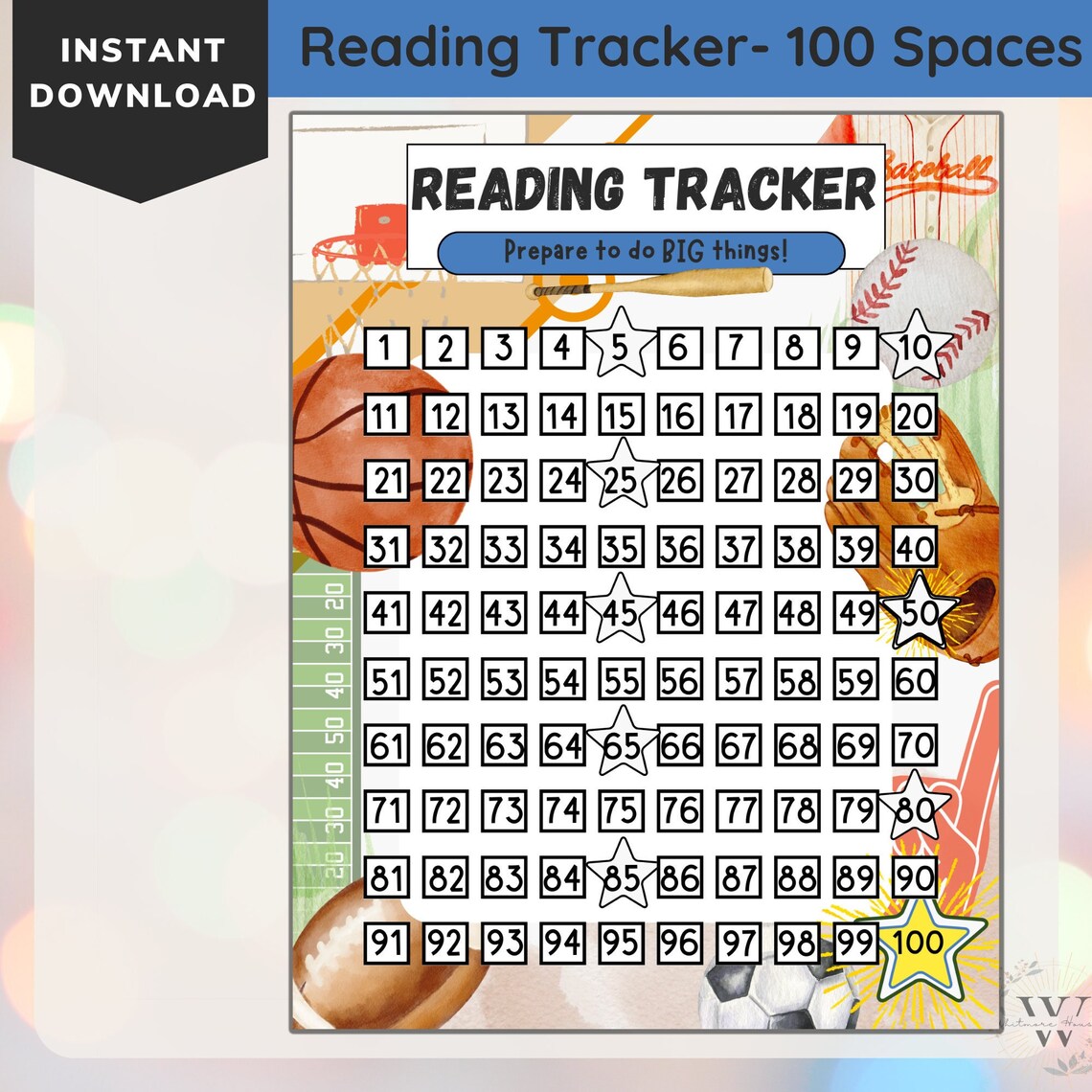 Printable Reading Tracker for Kids, 100 Book Challenge, Sports Theme ...