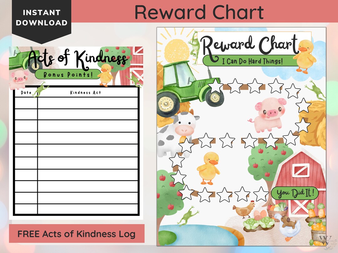 Printable Reward Chart for Kids, Farm Goal Tracker, Toddler Potty Chart ...