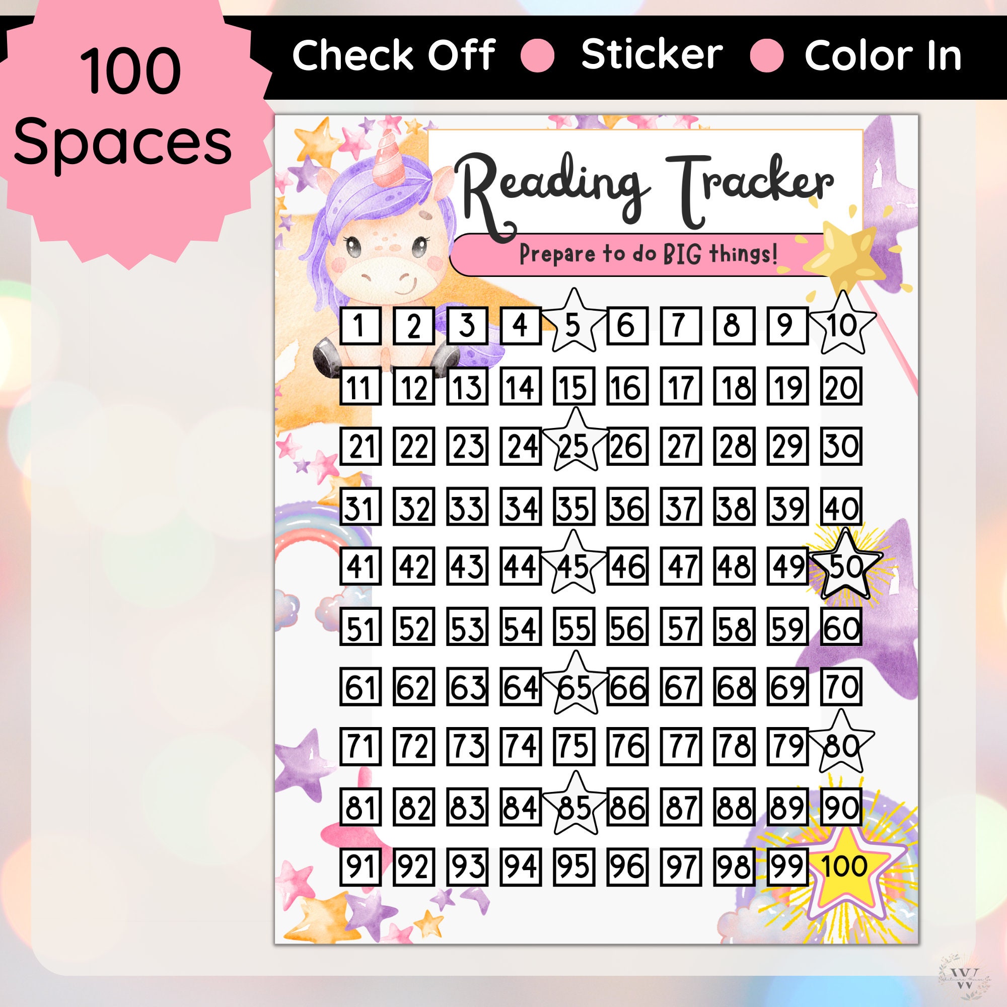 Printable Reading Tracker for Kids, 100 Book Challenge, Unicorn Theme ...