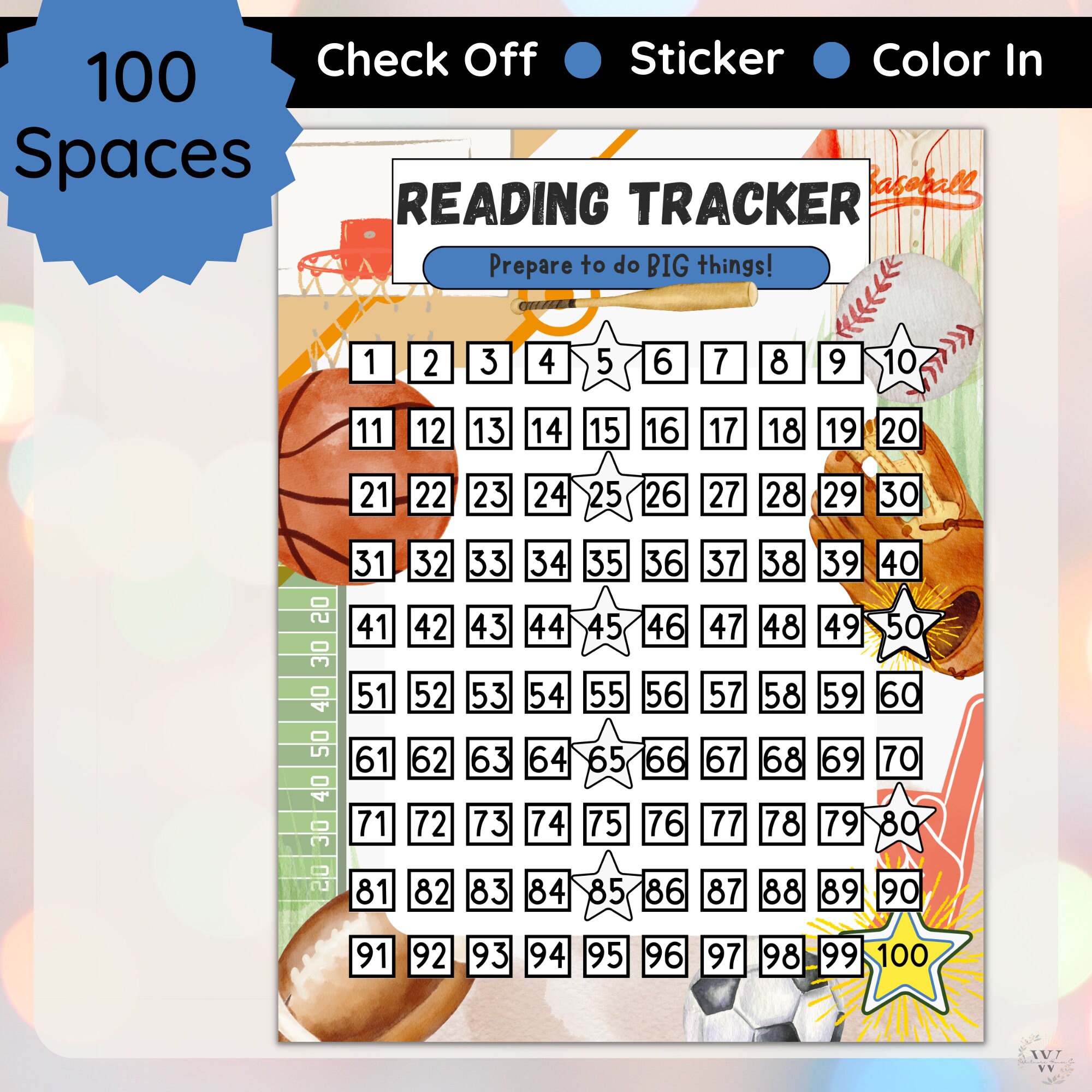 Printable Reading Tracker for Kids, 100 Book Challenge, Sports Theme ...