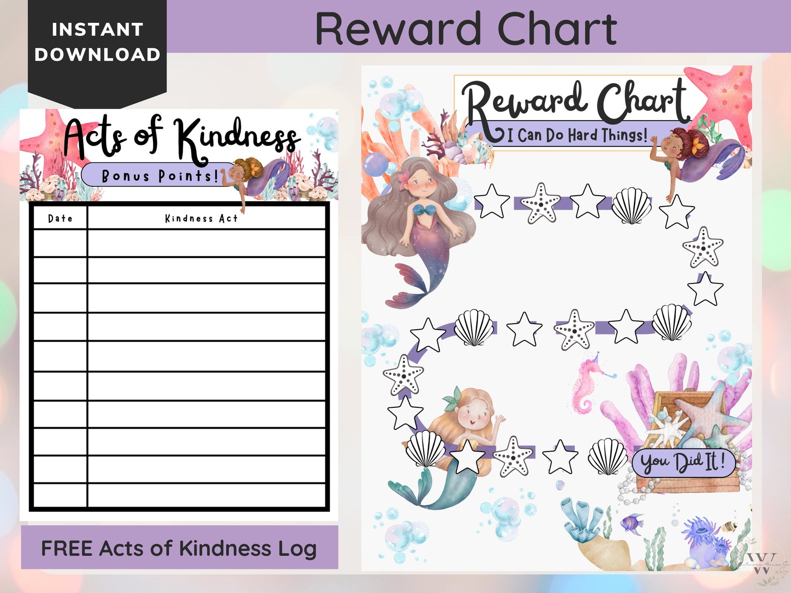 Printable Reward Chart for Kids, Mermaid Goal Tracker, Toddler Potty ...