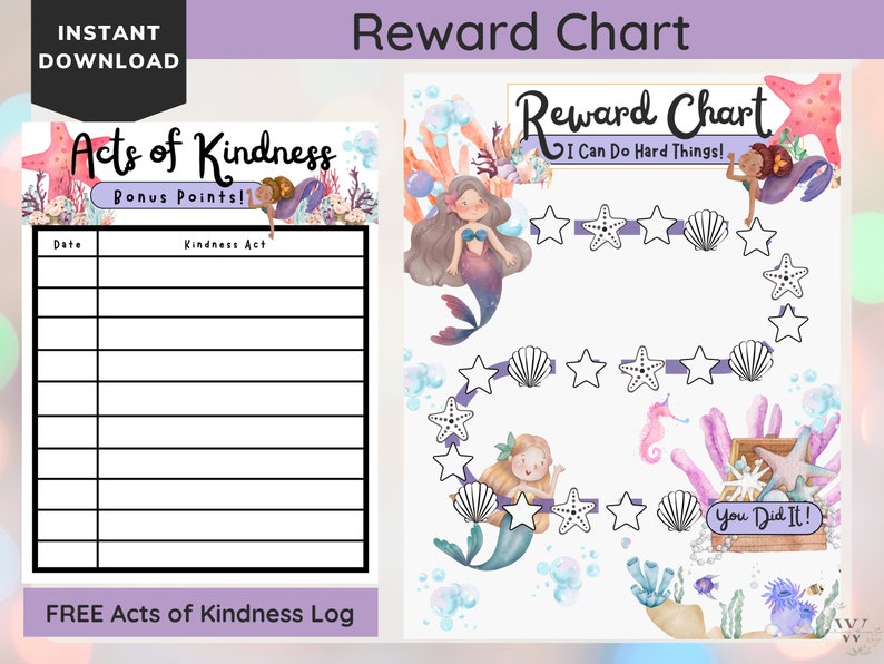 Printable Reward Chart for Kids, Mermaid Goal Tracker, Toddler Potty ...