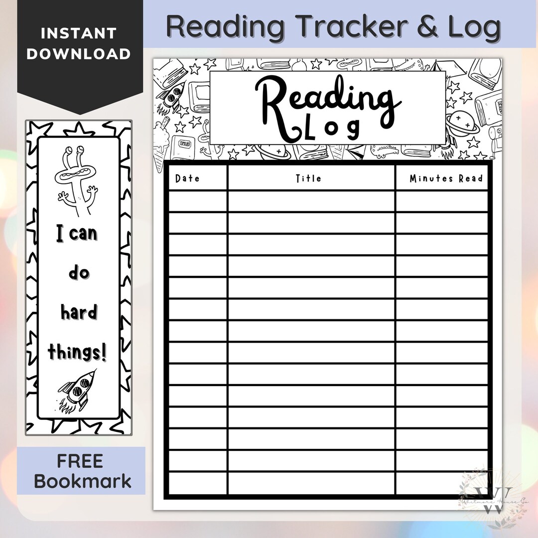 Printable Reading Log for Kids, Black and White Book Chart, Student ...