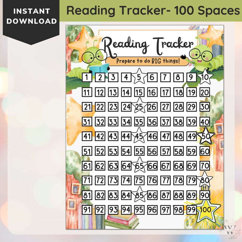 Printable Reading Tracker for Kids, 100 Book Challenge, Bookworm Theme ...