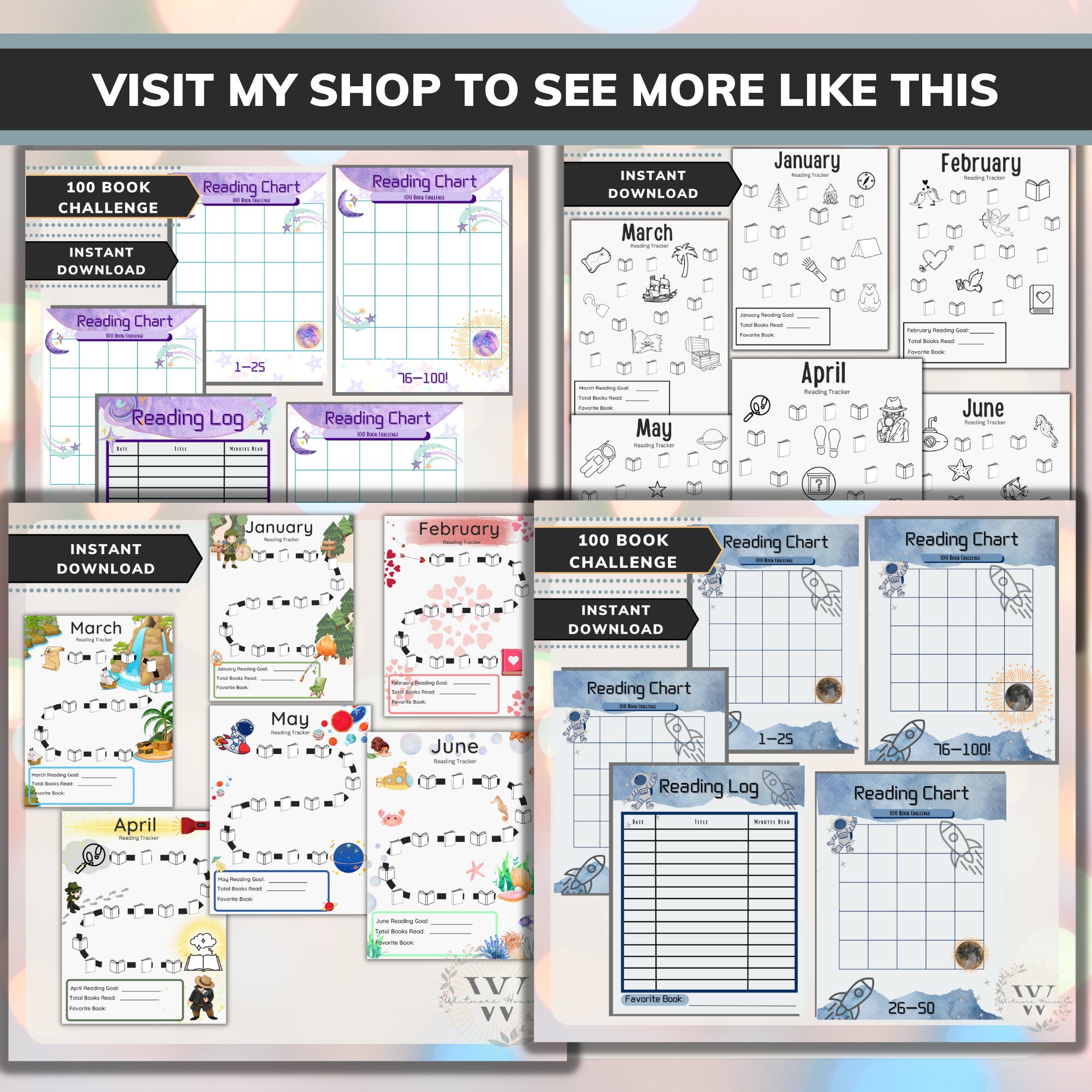 Printable Reading Chart for Kids, 100 Book Challenge, Book Chart ...