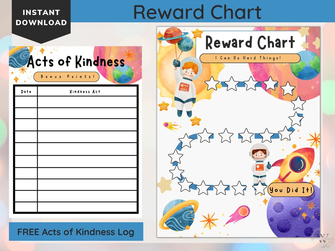 Printable Reward Chart for Kids, Space Goal Tracker, Toddler Potty ...