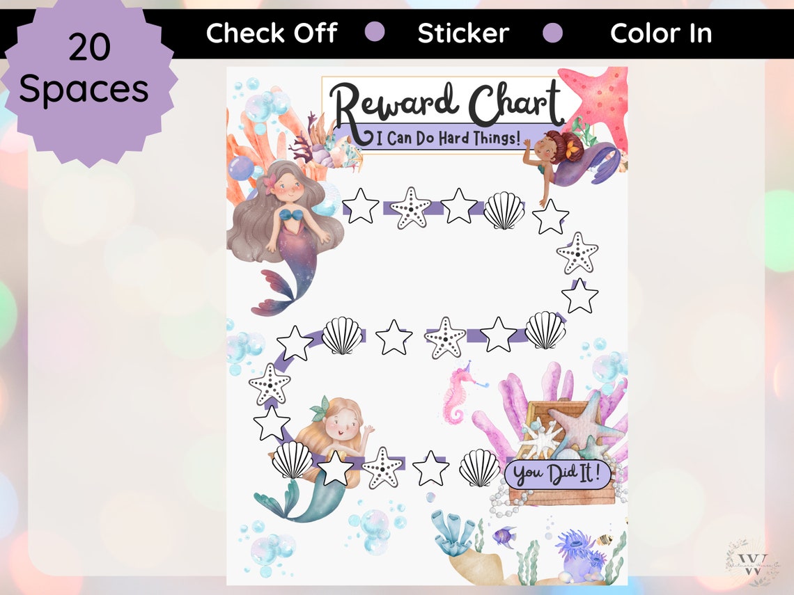 Printable Reward Chart for Kids, Mermaid Goal Tracker, Toddler Potty ...