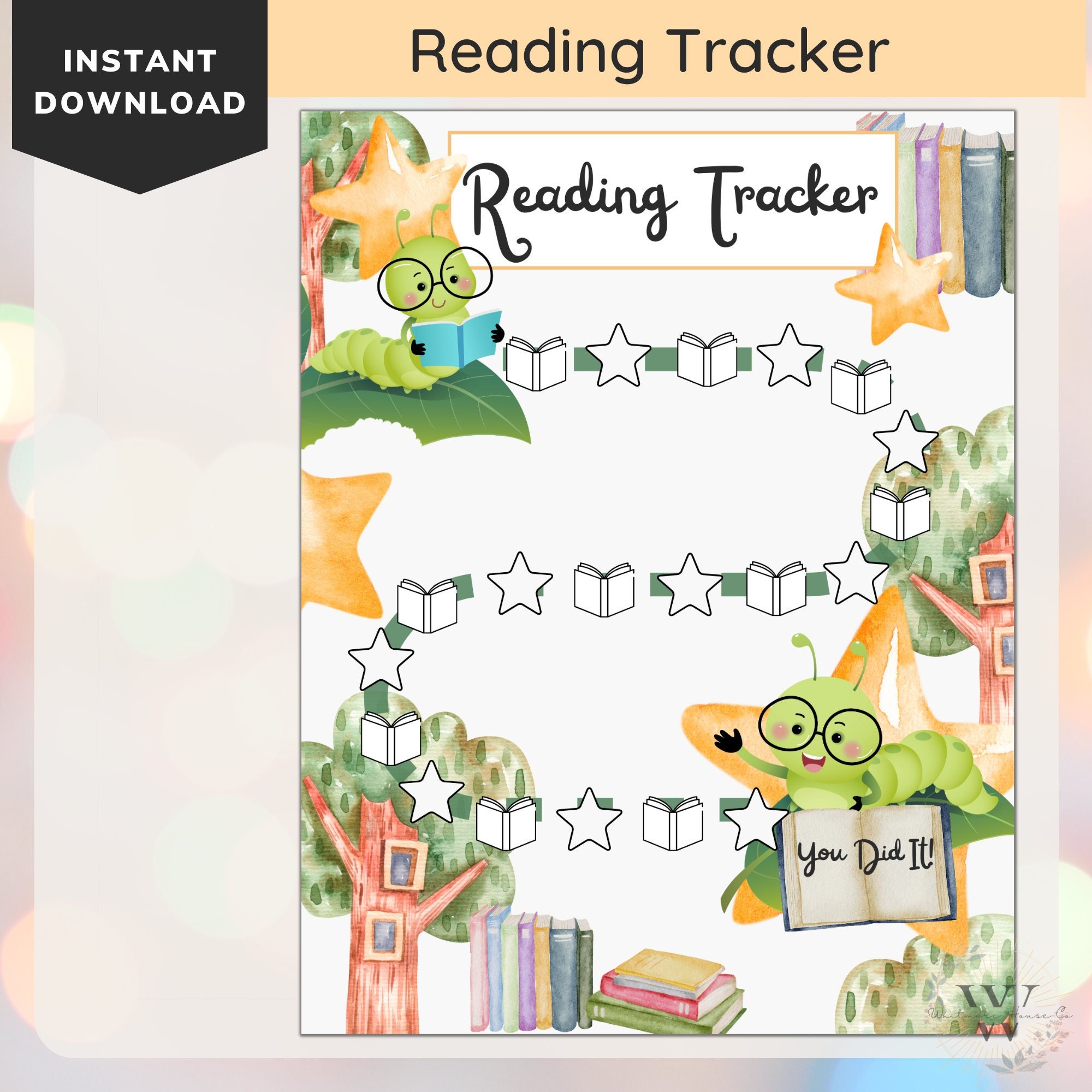 Printable Reading Tracker for Kids, Bookworm Theme, Student Book Chart, Goal Chart, Toddler Book ...